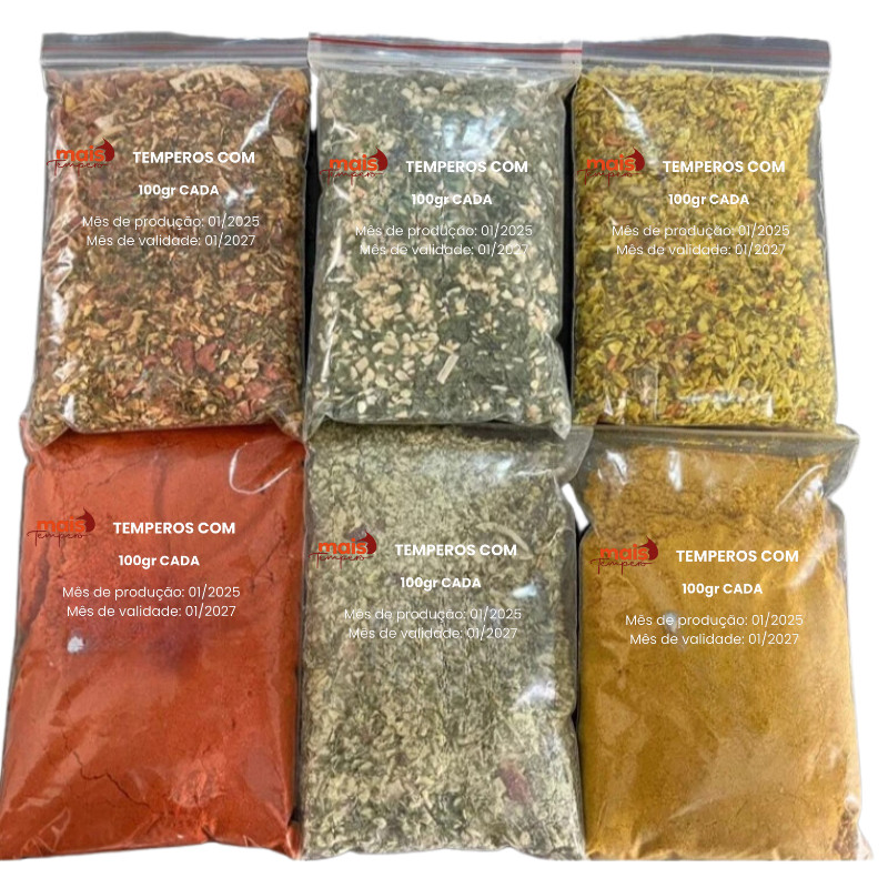 KIT 6 TEMPEROS ZIP LOCK DE 100g CADA TOTALIZANDO 600G | Shopee Brasil