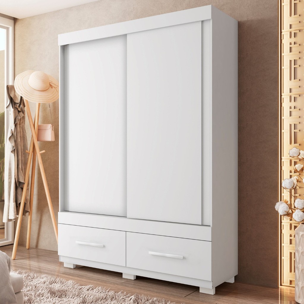 Guarda-roupa Solteiro 2 Portas de Correr 2 Gavetas Sereno | Shopee Brasil