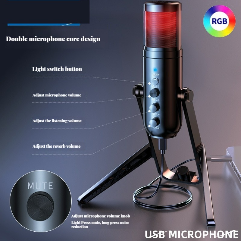 Microfone USB RGB Condensador Profissional Microfones Para PC ...