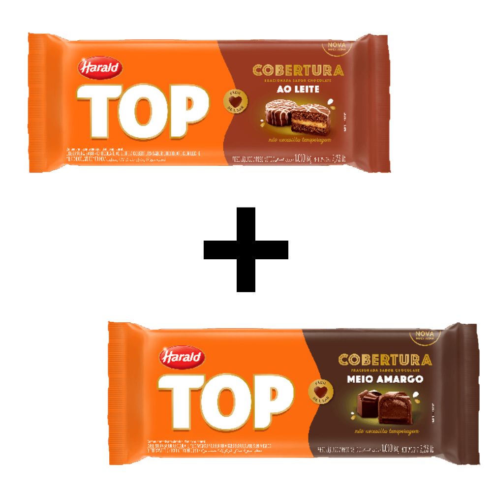 Kit Barras Chocolate Cob Harald Top Ao Leite e Meio Amargo 1Kg | Shopee Brasil