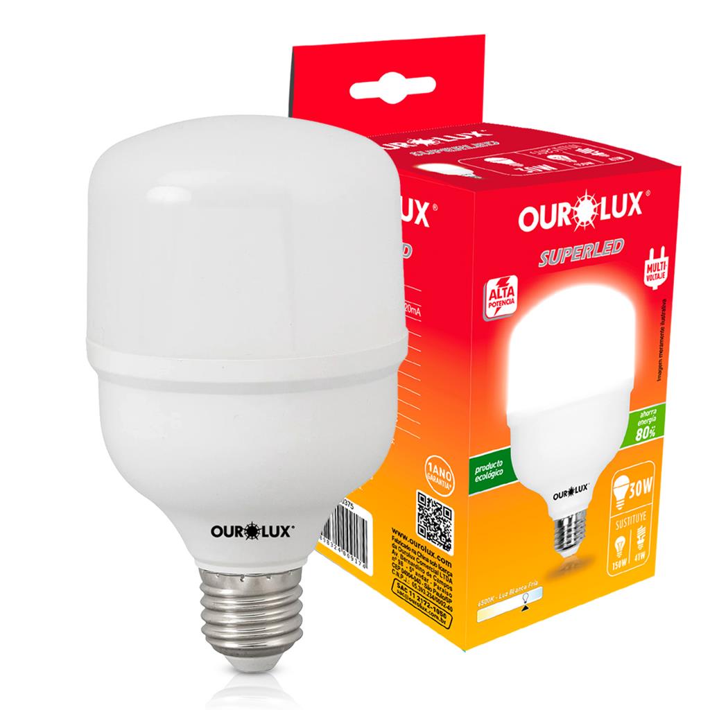Lampada Led Bulbo T 30W Bivolt E27 6500K Luz Branca Ourolux | Shopee Brasil