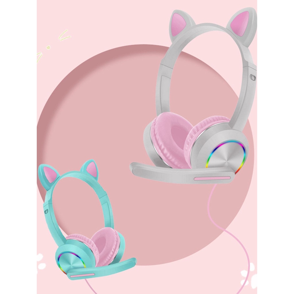 Fone Headset Gamer Gatinho Luz LED Com Fio e Microfone | Shopee Brasil