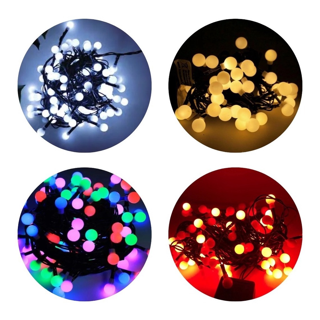 Cordão 100 Lâmpadas Leds Cerejinha Fio Verde Cores Variadas | Shopee Brasil