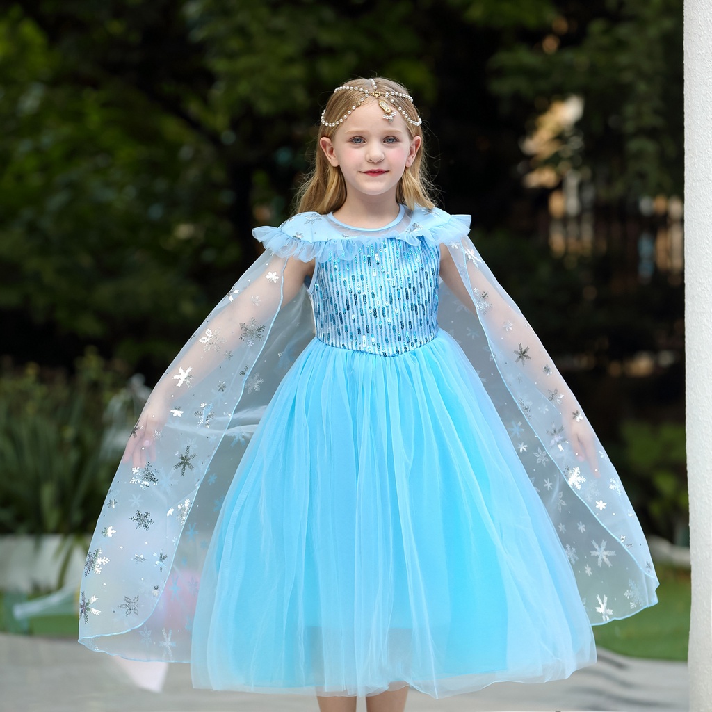 Vestido Elsa Princesa Congelado Poncho Com Manto | Shopee Brasil