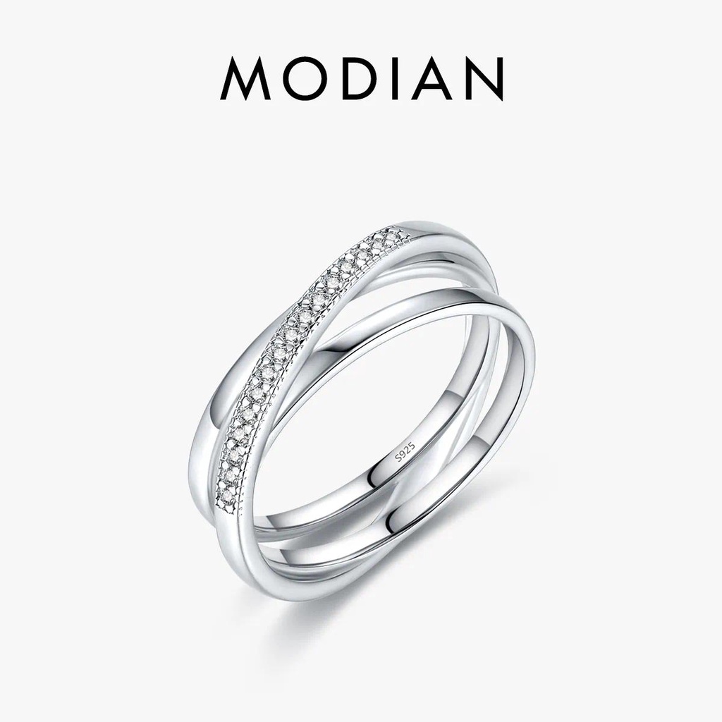 MODIAN 925 Sterling Silver Linha Cruzada Geométrica Simples Anel De Dedo Para Moda Feminina ...