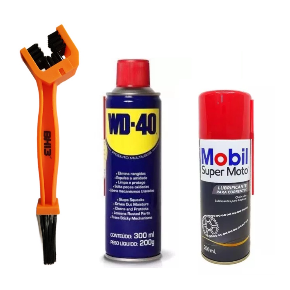 KIT LIMPEZA CORRENTE WD-40 + MOBIL CHAIN + ESCOVA | Shopee Brasil