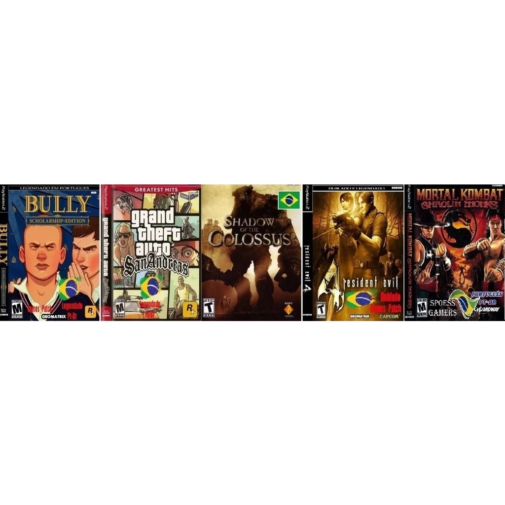 5 Jogos Ps2 Bully Gta Shadow of Colossus Resident Evill Mortal Kombat ...