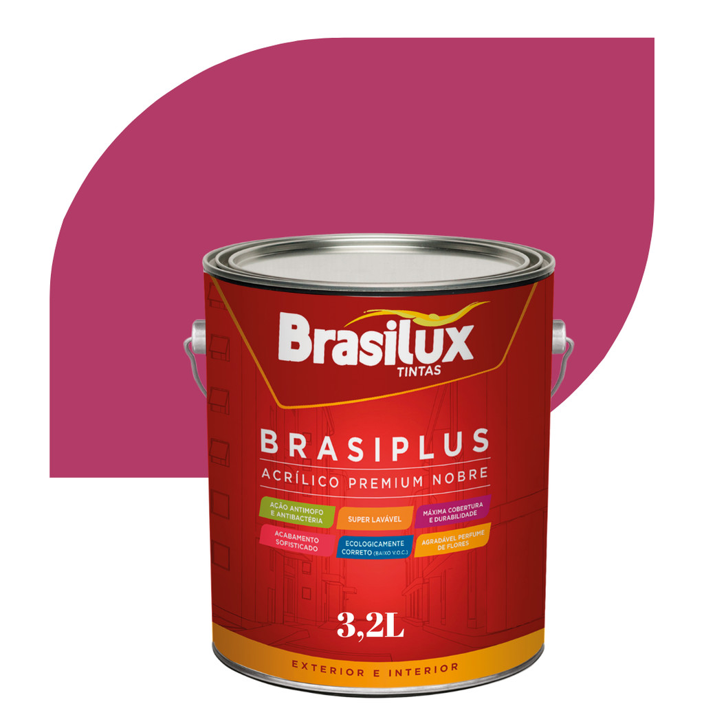 Tinta Rosa Choque de Parede Acrílica Lavável Antimofo Fosca Brasiplus 3 ...