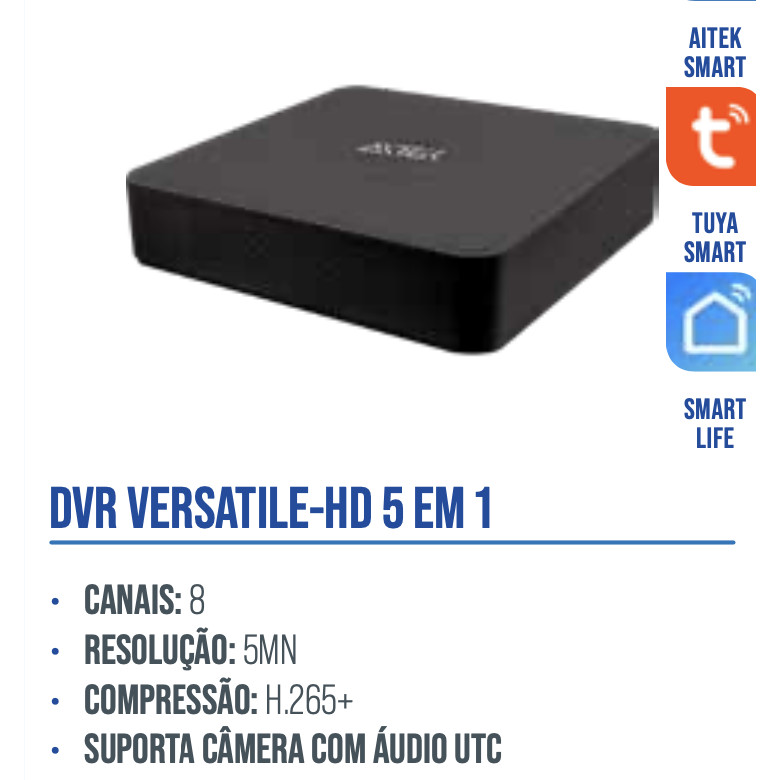 DVR 8 CANAIS 5 EM 1 FULLHD 5MP H265+ AUDIO COAXIAL UTC ALPHA-1208 APP AITEK SMART TUYA | Shopee ...