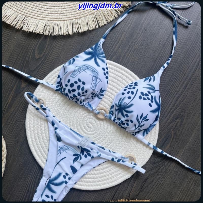 Maiô Feminino Azul Coco Tree Halter Biquíni De Duas Peças | Shopee Brasil