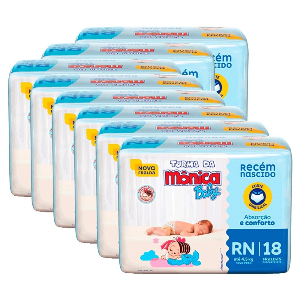 Fralda Descartável Turma da Mônica Jumbinho Tamanho RN - 8 Pacotes com ...