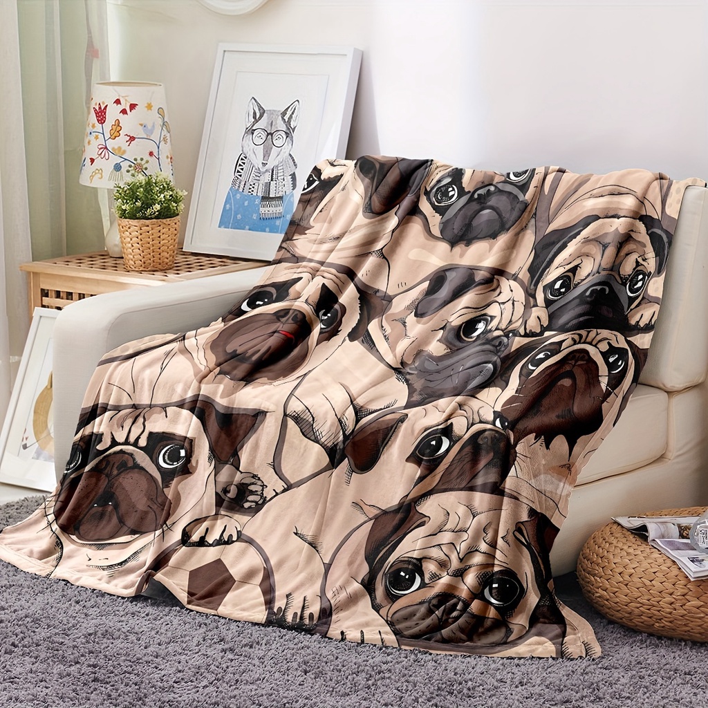 Manta De Flanela Impressa Pug Fofa , Aconchegante Para Sofá Cama ...