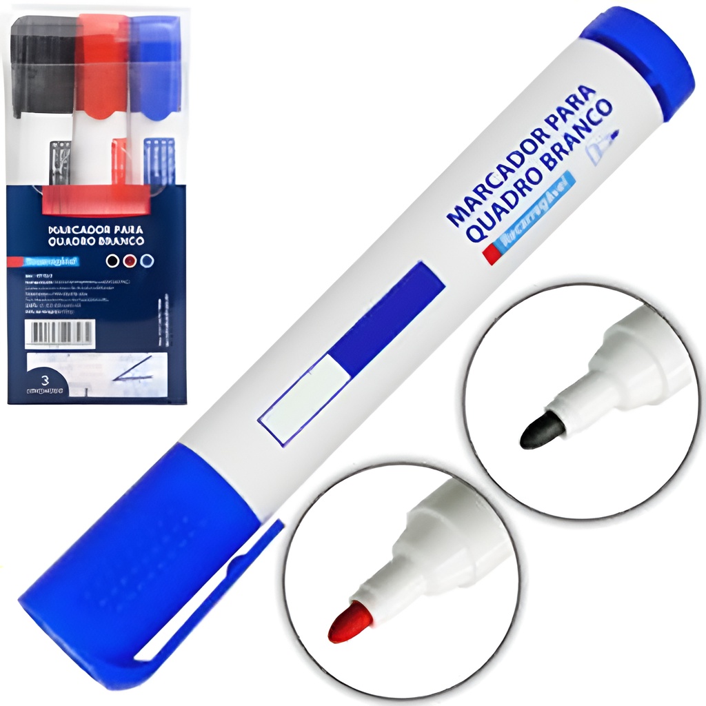 Kit 3 Canetas Marcador Para Quadro Branco Lousa Canetão Recarregável ...