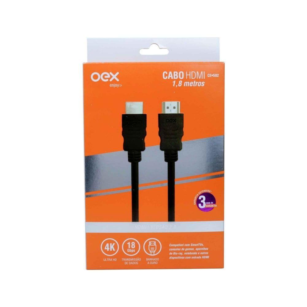 Cabo Hdmi 2,0 Ultrahd Banhado Ouro 1,8 Metros Oex Ce502 Preto | Shopee Brasil