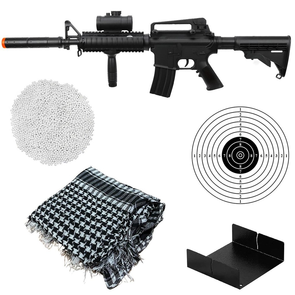 Kit Rifle Airsoft Elétrico Full Auto M4A1 M83A1 AEG 6mm Preta Double ...