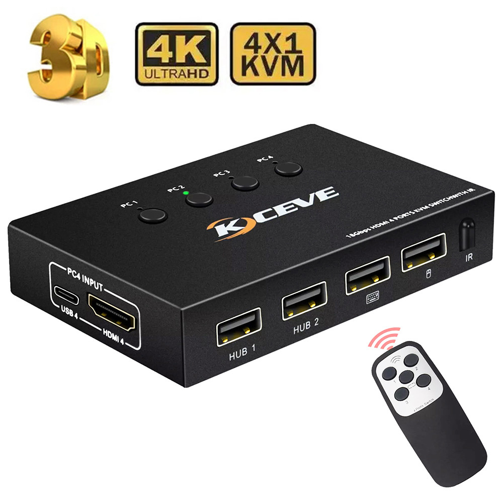 4K 60Hz Switch Seletor De Interruptor USB De 4 Portas 4 Em 1 Switcher ...