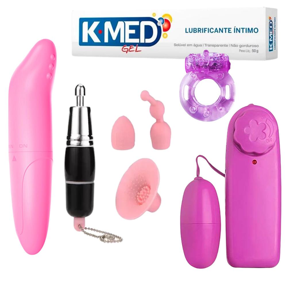 Kit Sex Shop Vibrador Feminino 3 Cabecas Vibra Golfinho Vibro Bullet Anel Peniano