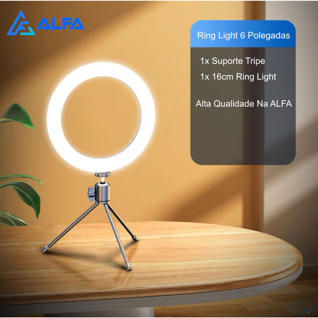Ring Light 6 Polegadas + Tripé De 16 Cm Right de Mesa Blogueira Portátil Luminária De Led ...