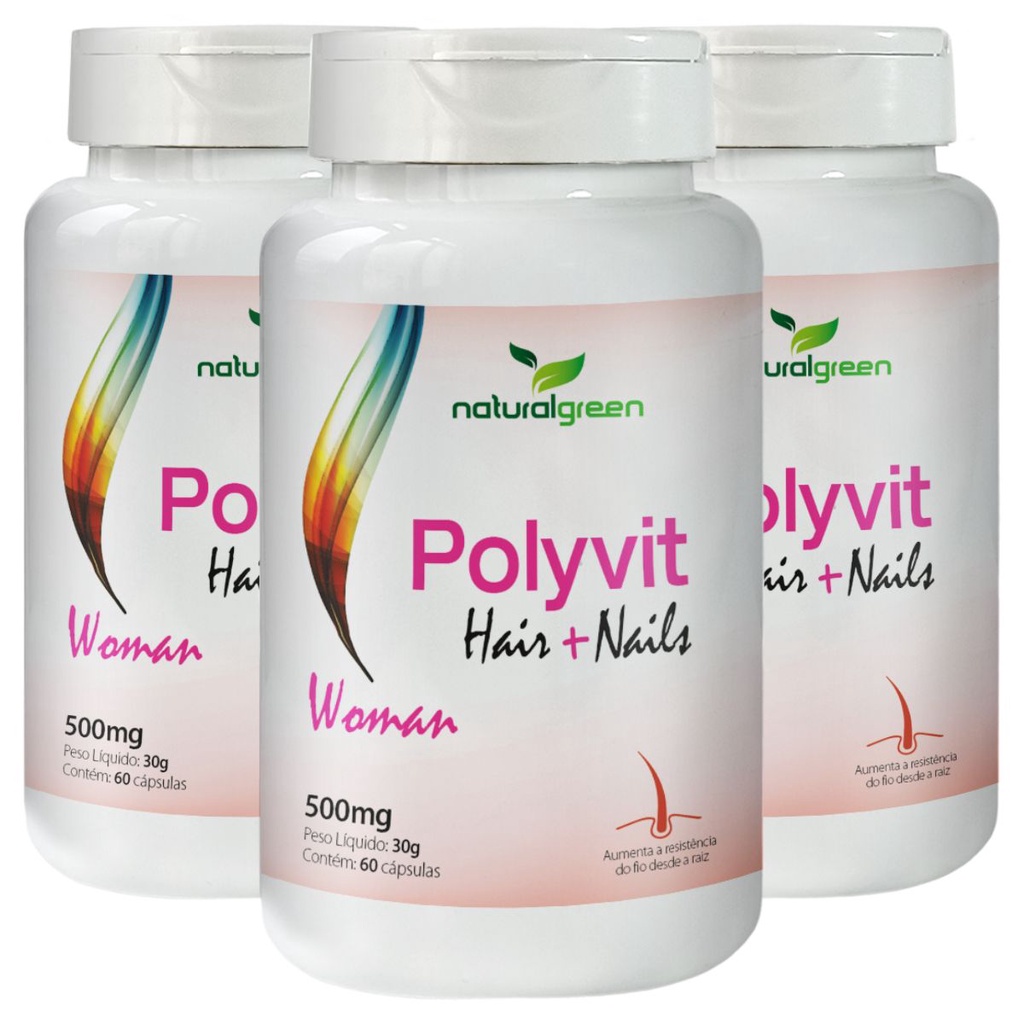 Kit 3x Polyvit Multivitamínico Biotina Cabelos e Unhas 60 Cápsulas ...