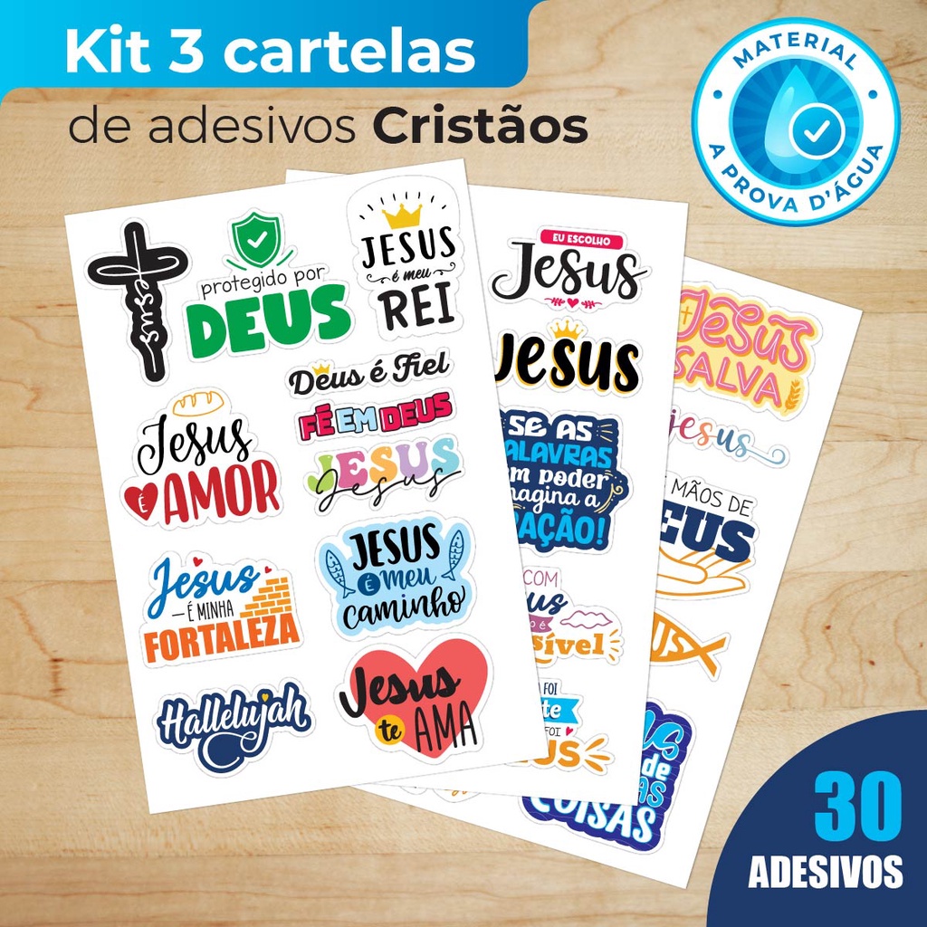 Cartela de Adesivos Para Carro Moto Notebook 30 Adesivos Jesus Religioso Frases Bíblicas Salmos ...