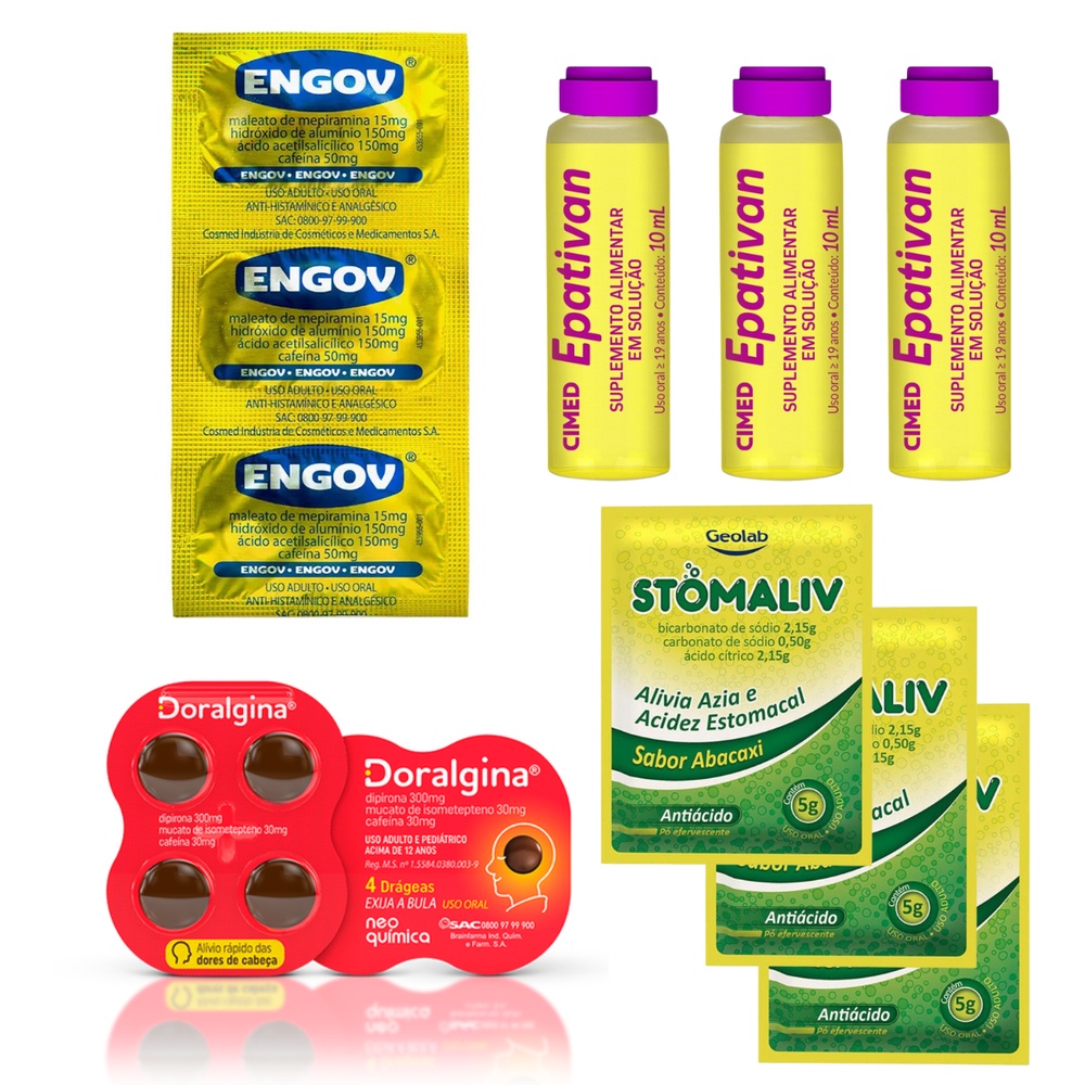 Kit ressaca engov + doralgina + stomaliv + epativan - até 3 ressacas ...