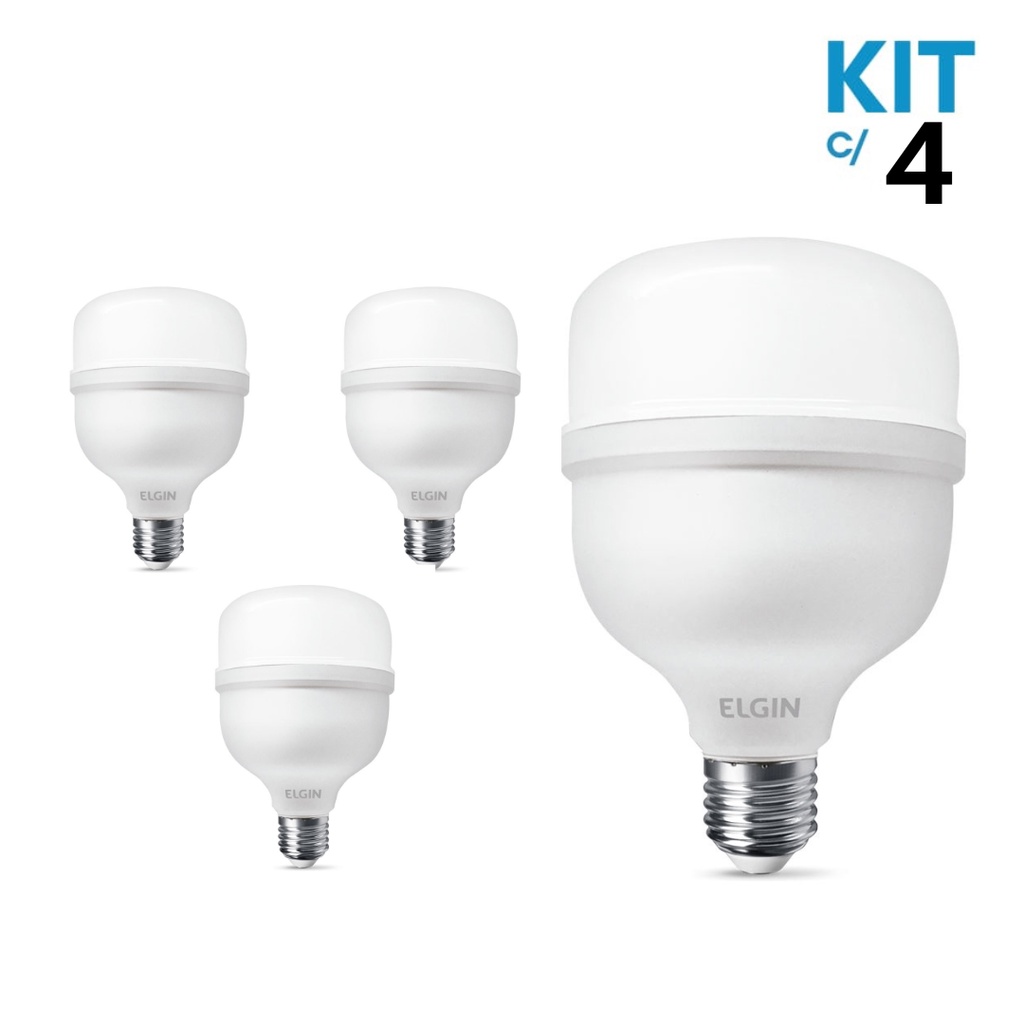 Kit com 4 Lâmpadas Super Bulbo Led 50W Bivolt 6500K Branco Frio Elgin | Shopee Brasil