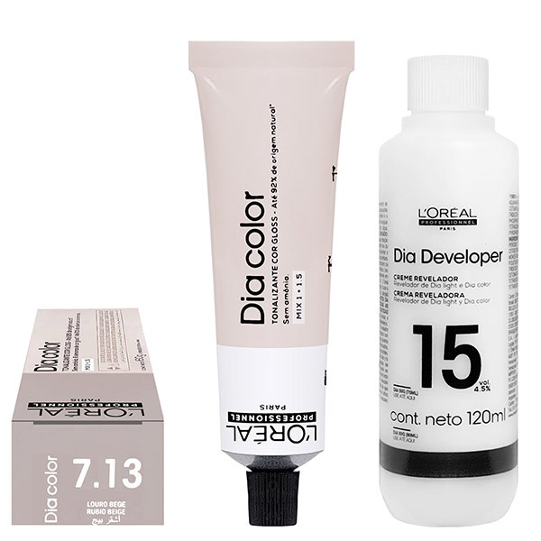Loreal Tonalizante Dia Color 7.13 Louro Bege 60g + Rev. 15 vol. 120 ml ...