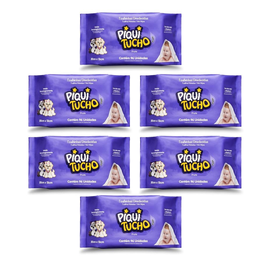 Kit C/6 Toalhas umedecidas Piquitucho Pratic 96 un | Shopee Brasil