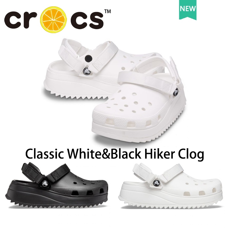 Crocs Branco E Preto Hiker Clog Pure Thick-Soled Beach Shoes Sandálias ...