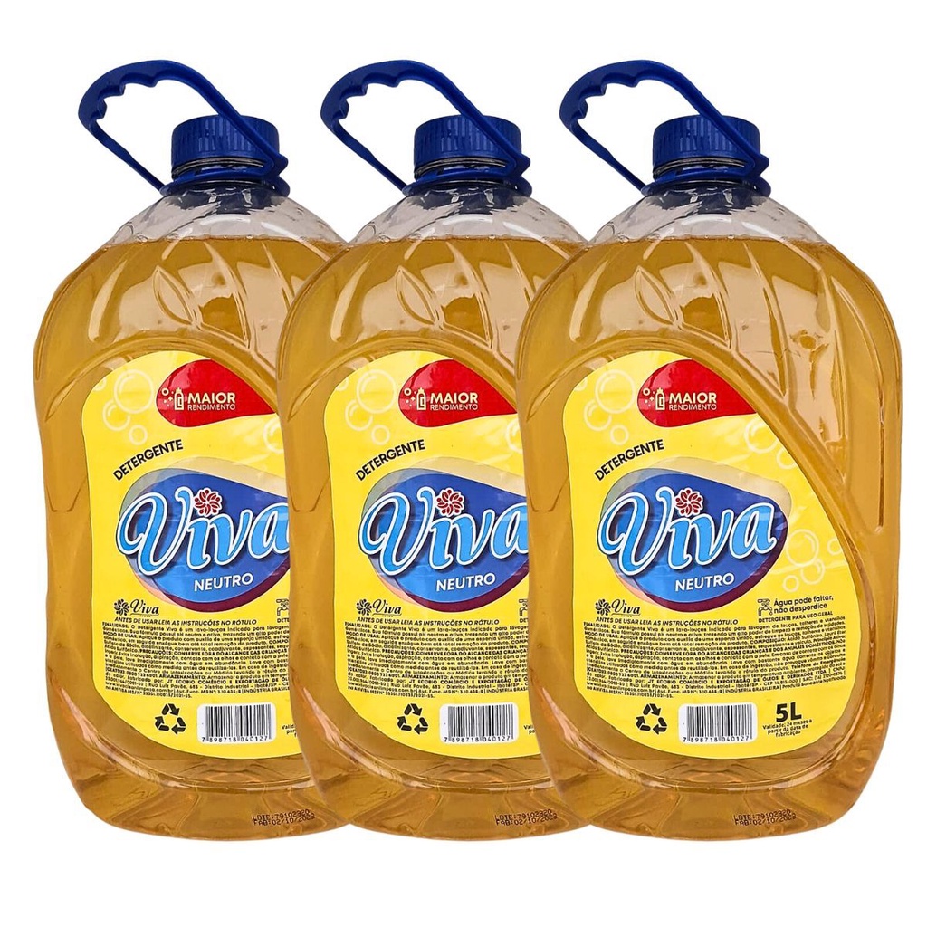 Detergente Neutro VIva Clean 5 Litros Caixa com 3 | Shopee Brasil