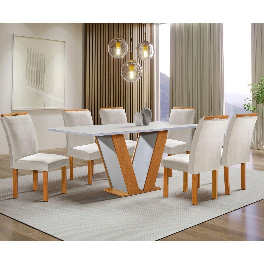 Mesa de Jantar 6 Cadeiras Tampo de Vidro Cinamomo/Off White | Shopee Brasil