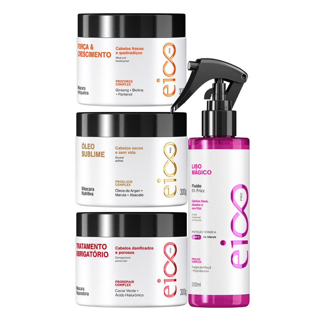 Eico Pro Kit Máscara Cronograma Capilar Hidratação 300g Nutrição 300g e ...
