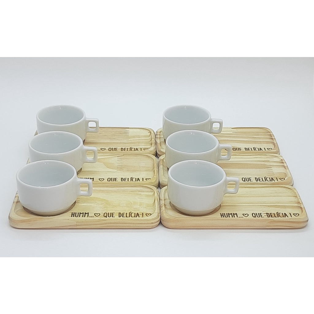 kit Jogo 6 xícaras café hotel 100ml c/ pires Pinus - Porcelana branca | Shopee Brasil