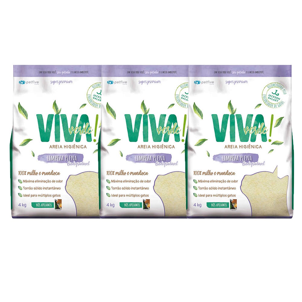 Kit 3 Areia Higiênica Biodegradável Limpeza Plena Viva Verde 4 kg | Shopee Brasil