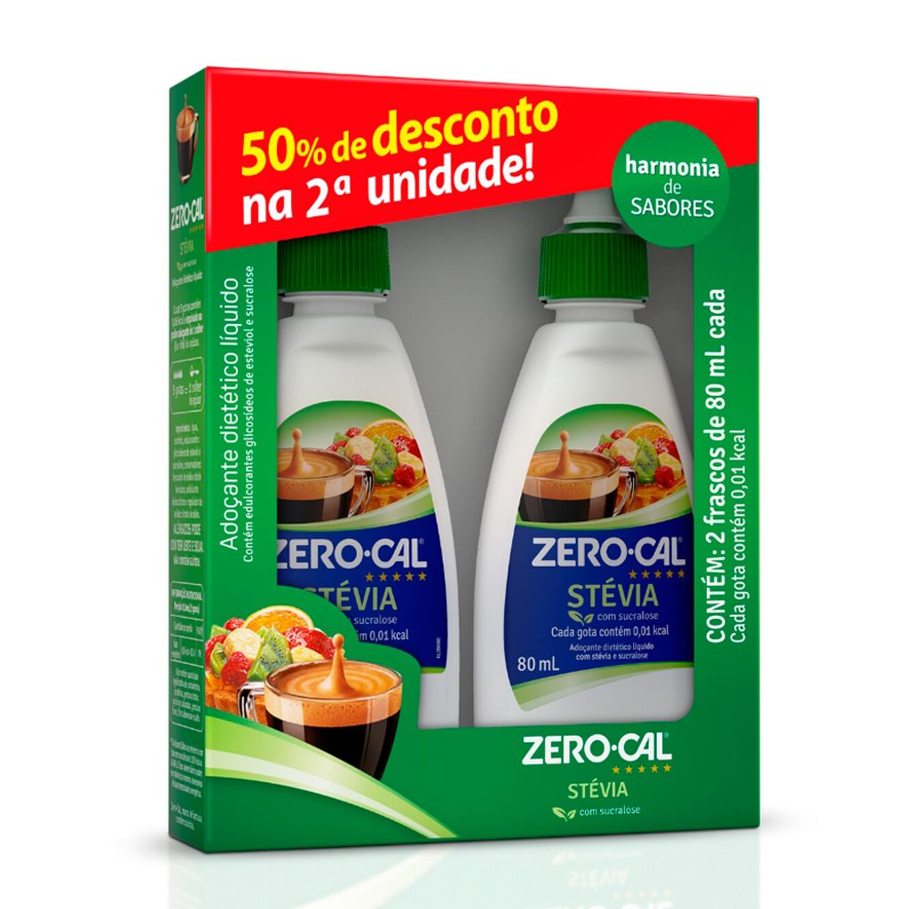 Kit Adoçante Líquido Zero-Cal Stevia 2 Unidades de 80ml cada | Shopee ...