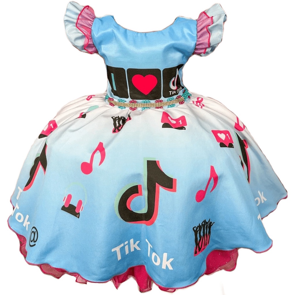 Vestido TIK TOK Azul Luxo Menina Infantil Festa | Shopee Brasil