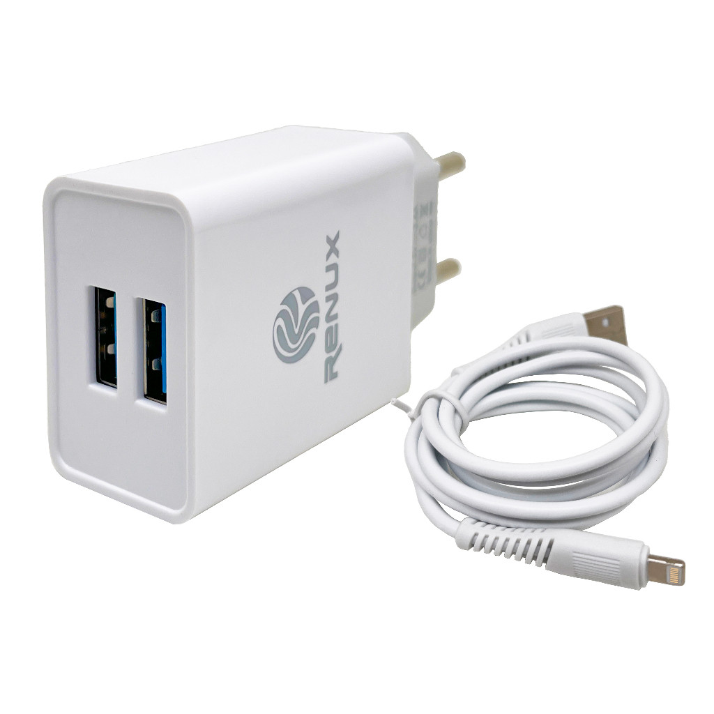 Carregador Rápido 3.4A 2USB c/Cabo iOS - Renux | Shopee Brasil