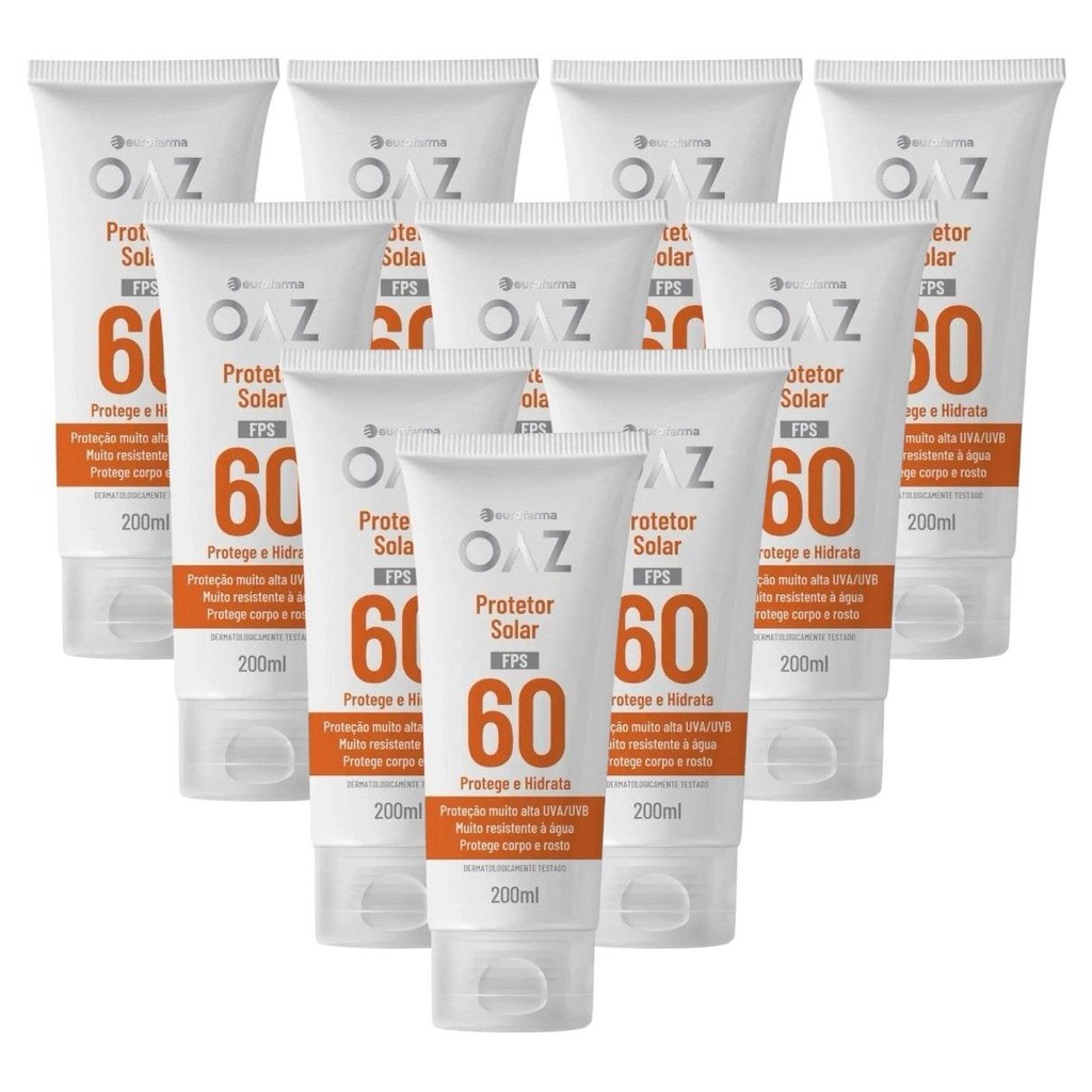 Kit OAZ Protetor Solar FPS60 Corpo e Rosto C/10U De 200ml Cd | Shopee ...