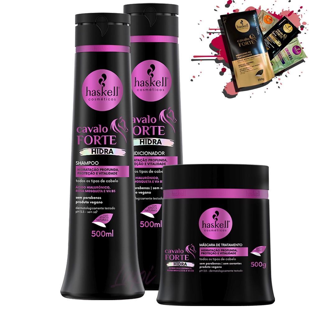 Kit Haskell Cavalo Forte Hidra Sh, Cond e Masc 500ml | Shopee Brasil