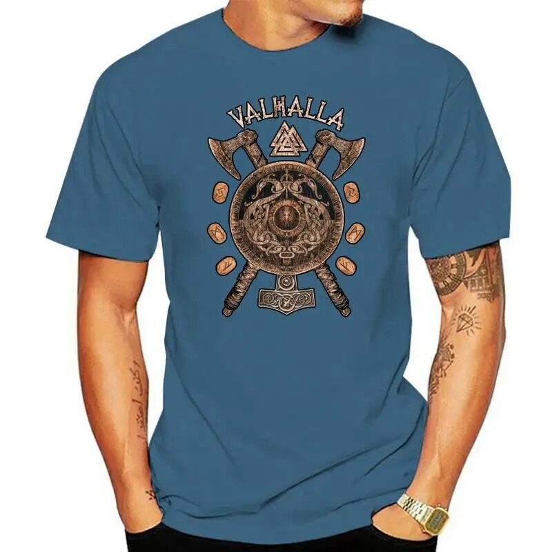 Vikings Rise Valhalla Viking Shield T Shirt Anti-Rugas Camiseta De ...