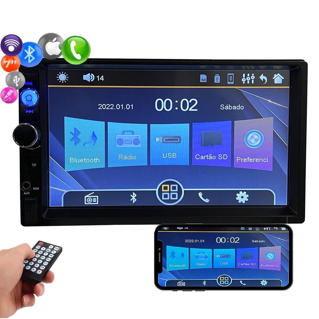 Central Multimidia Universal 7 Polegada Mp5 Camera Bt Espelha 2 Din Player Radio Bluetooth ...