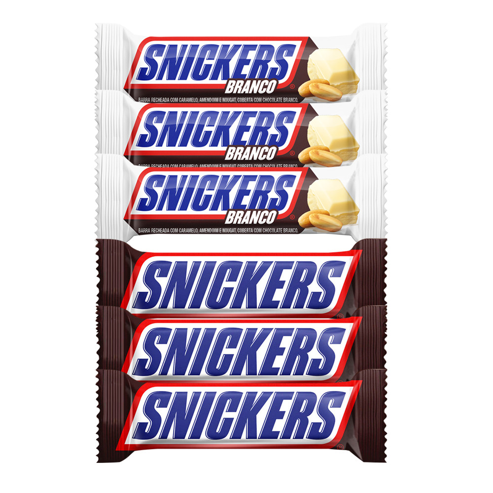 Kit Chocolate Snickers Original 45g e Branco 42g 6 Unidades | Shopee Brasil