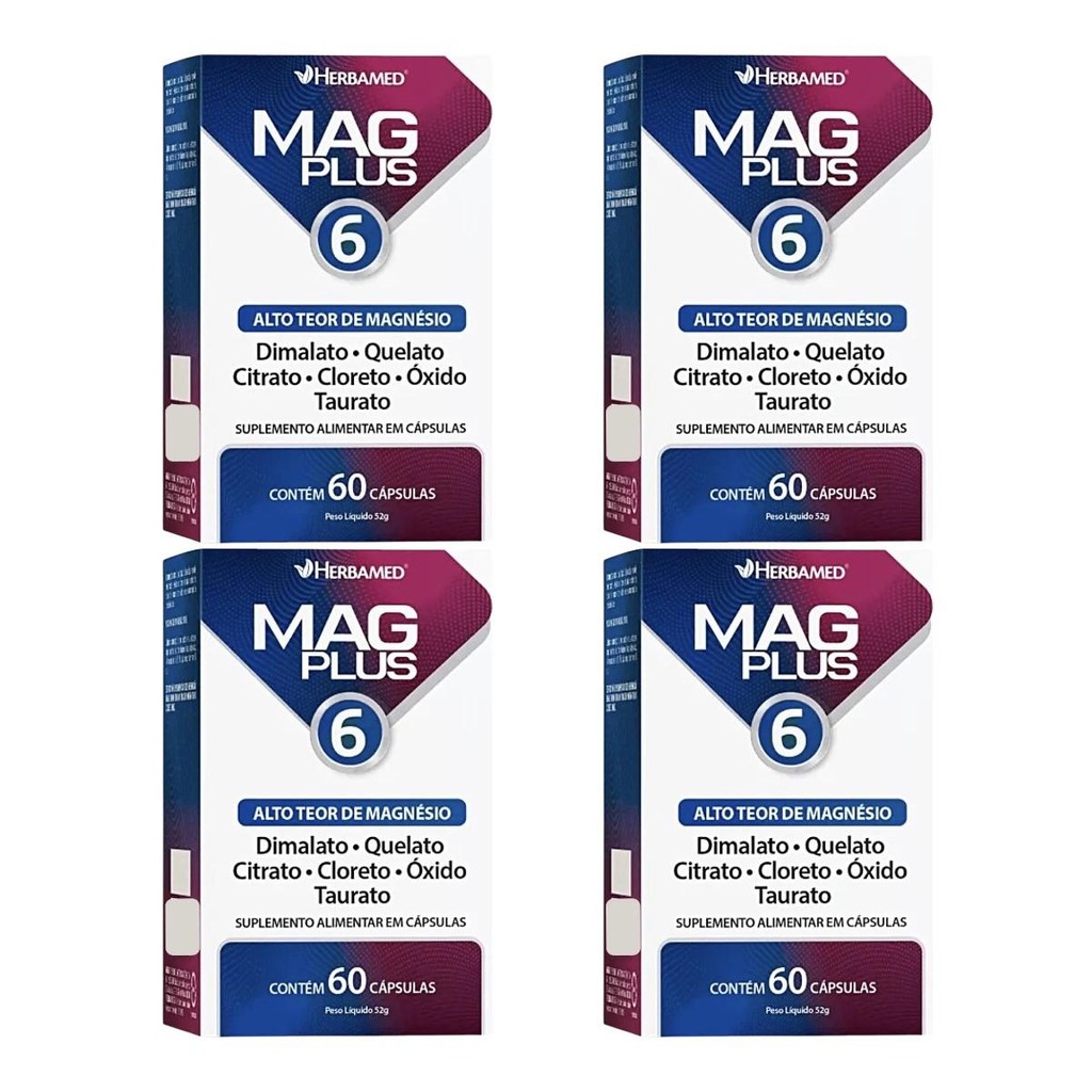 Mag Plus 6 Alto Teor De Magnésio Kit 4 Caixas 60 Cáps Cada | Shopee Brasil