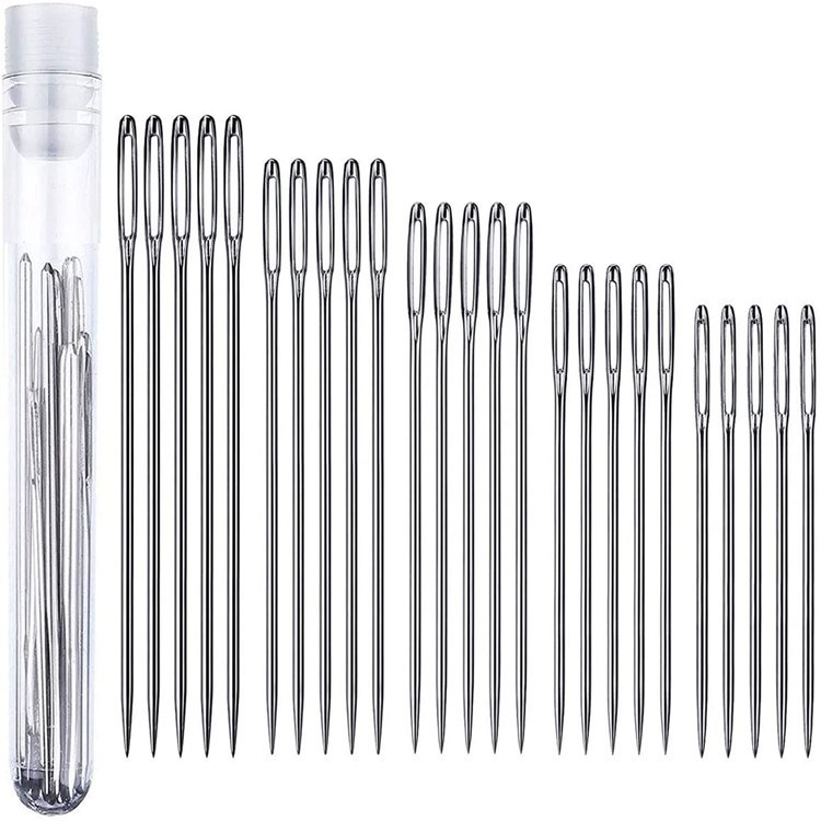 25pcs aço inoxidável grande olho costurando agulhas mão costura agulhas ...