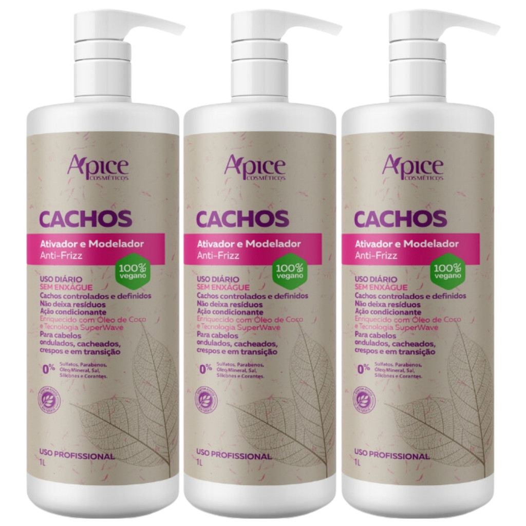 Kit 3 Ativador E Modelador De Cachos Apse Apice Vegano Anti Frizz Creme ...