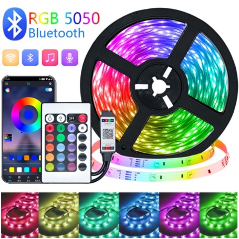 Fita Led Alimentado Por USB Rgb 5050 2 a 10 Metros com Controle ou App Bluetooth Android iOS e ...