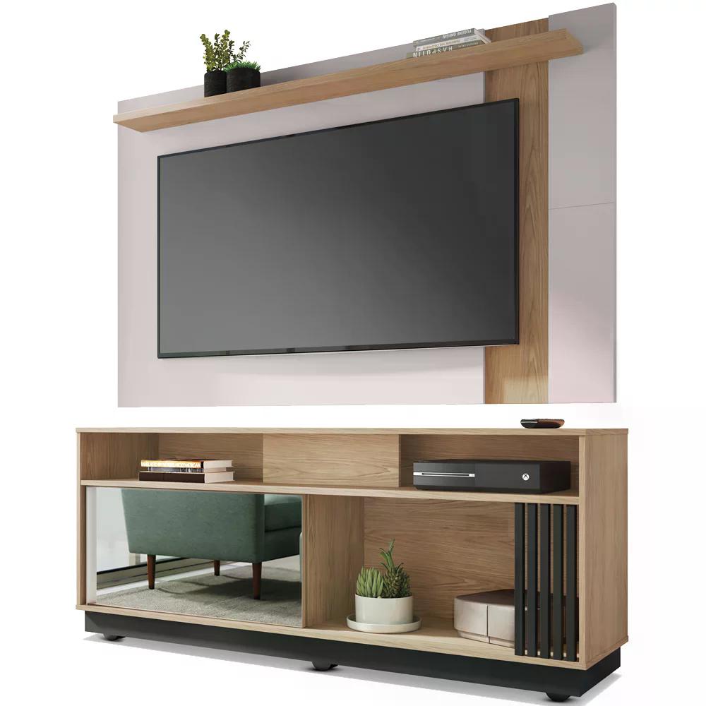 Rack Caioba e Painel Leme Para TV 70 Polegadas Noce Milano Preto CLB ...