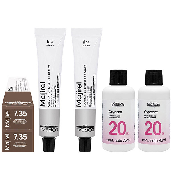 Loreal Kit 2 Coloração Majirel 7.35 Louro Louro Dourado Acajou 50g + 2 ...