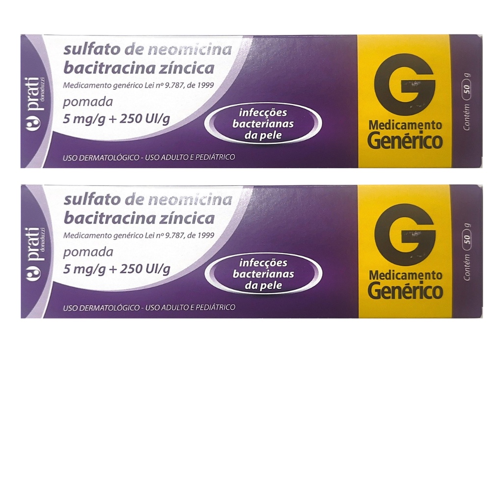 Kit 2 Caixas Sulfato de Neomicina Bacitracina Zincica 50g - Pomada 5mg ...
