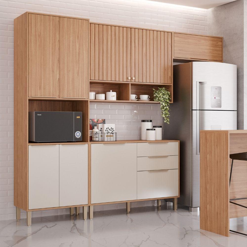Armário Cozinha Compacta 100%Mdf 4 Pçs 2 Aéreos 1 Torre 1 Balcão Divina ...
